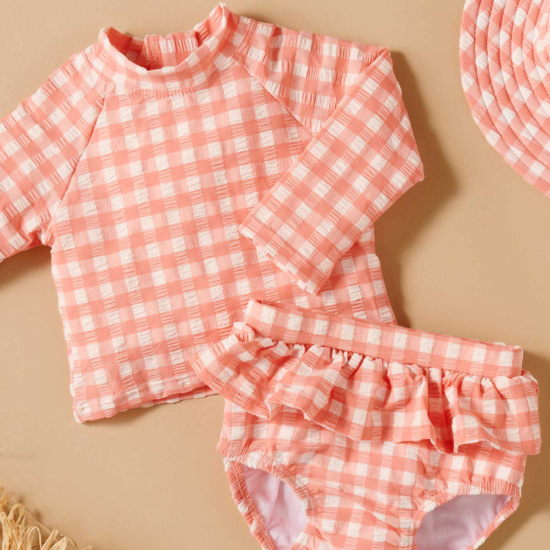 Purebaby Organic Long Sleeve Rashie Set Coral Gingham – Little Suite