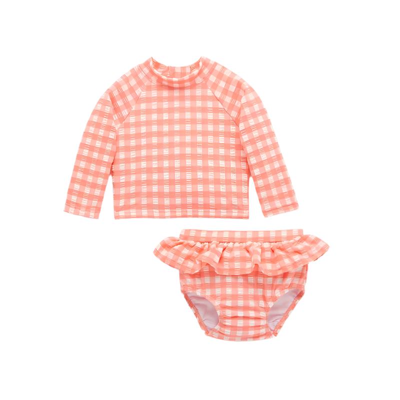 Purebaby Organic Long Sleeve Rashie Set Coral Gingham – Little Suite