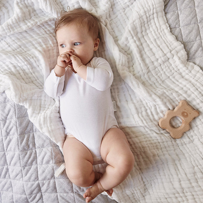 Purebaby Essentials Easy Neck Long Sleeve Bodysuit in White – Little Suite